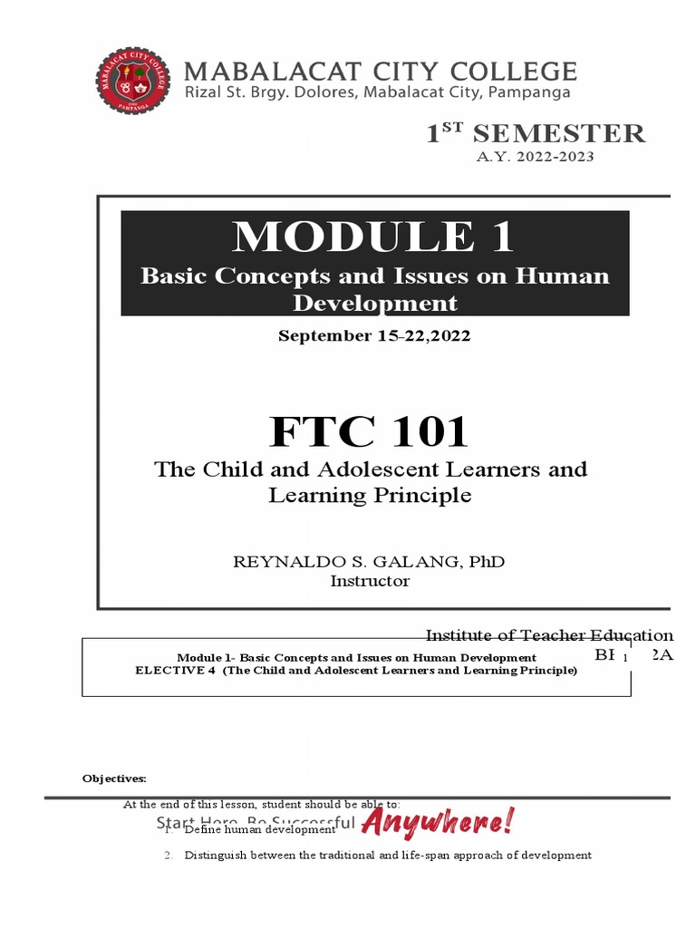 GALANG BEED2A Module 1 Basic Concepts and Issues On Human Devt | PDF | Developmental Psychology ...