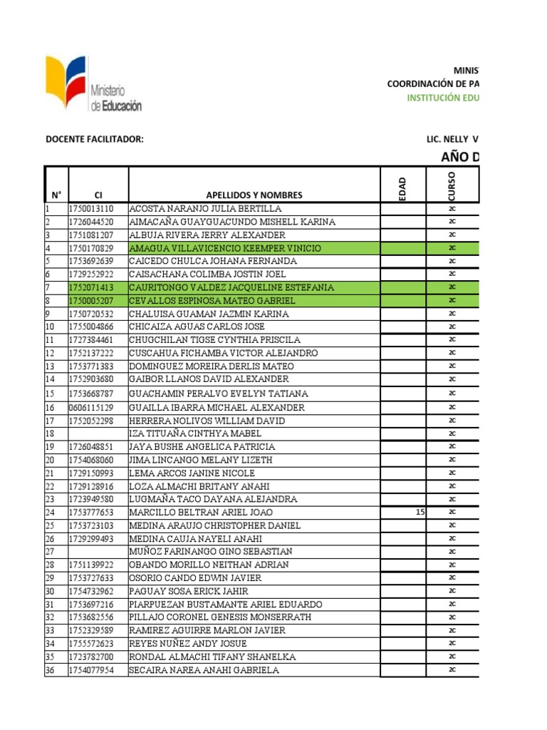 Datos Estudiantes 2c Bgu | PDF