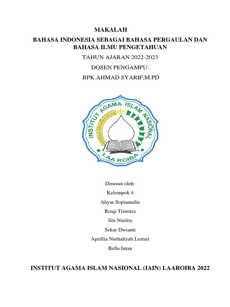 Makalah B. Indonesia Kel 4 (Bahasa Indonesia Sebagai Bahasa Pergaulan Dan) | PDF
