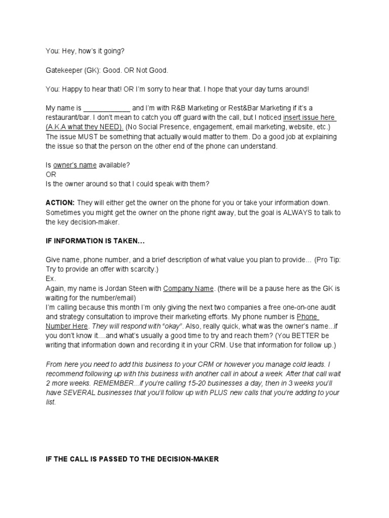 Sales Script For Cold Calling | PDF | Marketing