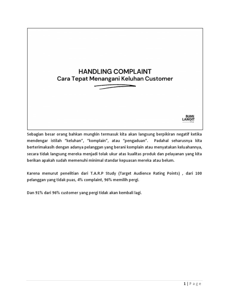 Handling Complaint | PDF