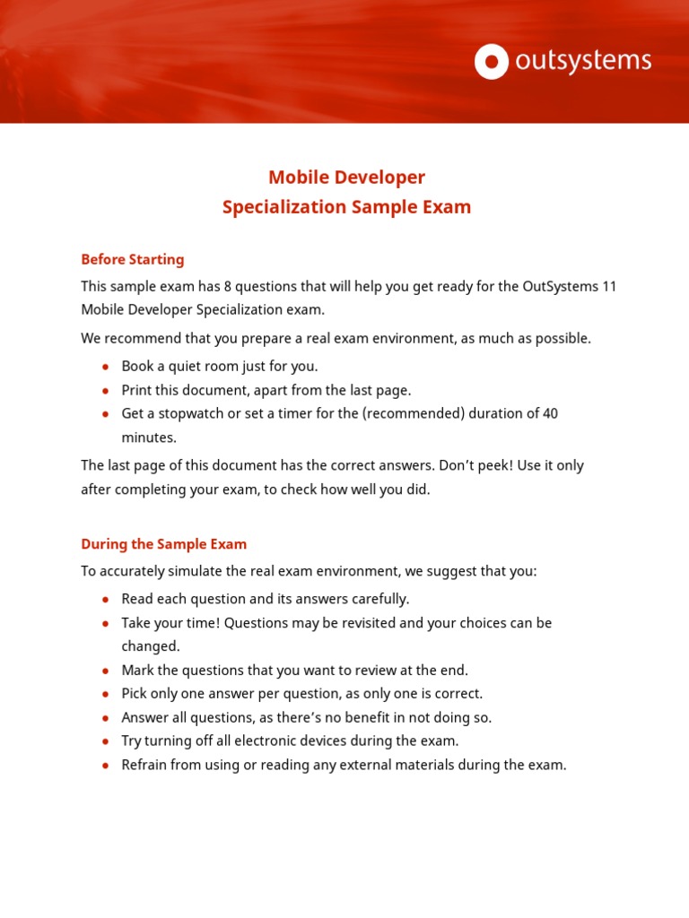 Mobile Developer Specialization Sample Exam - EN | PDF | Mobile App ...