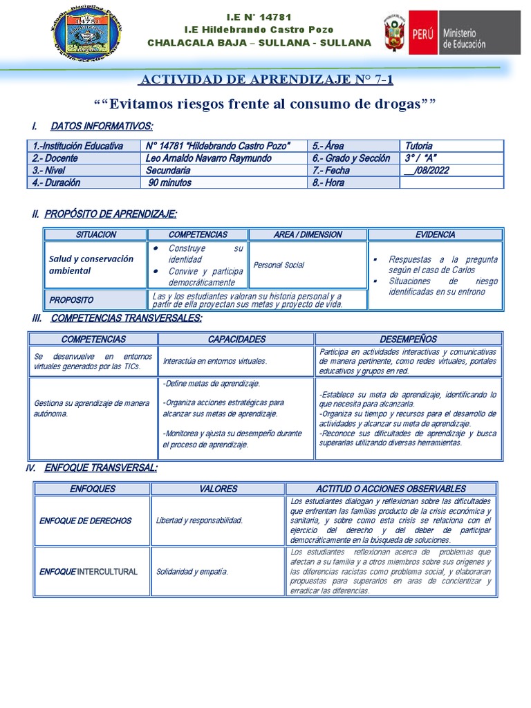 Prevención de Drogas en Secundaria | PDF | Aprendizaje | Modificación ...