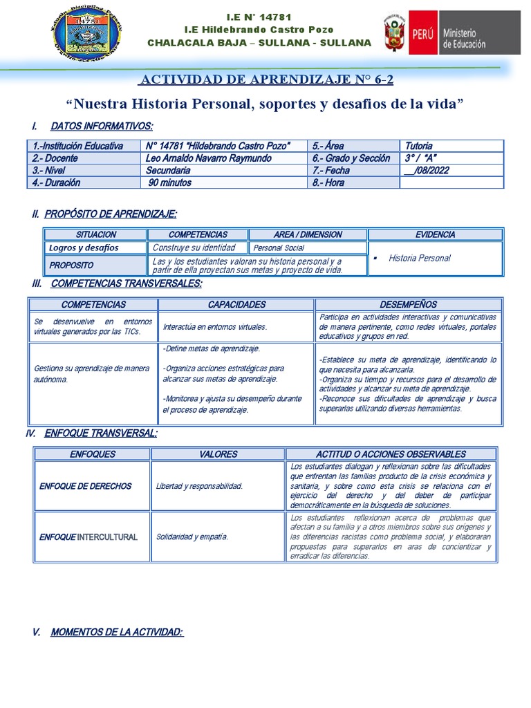 Actividad de Aprendizaje #06 - Tutoria-E1 | PDF | Aprendizaje | Maestros