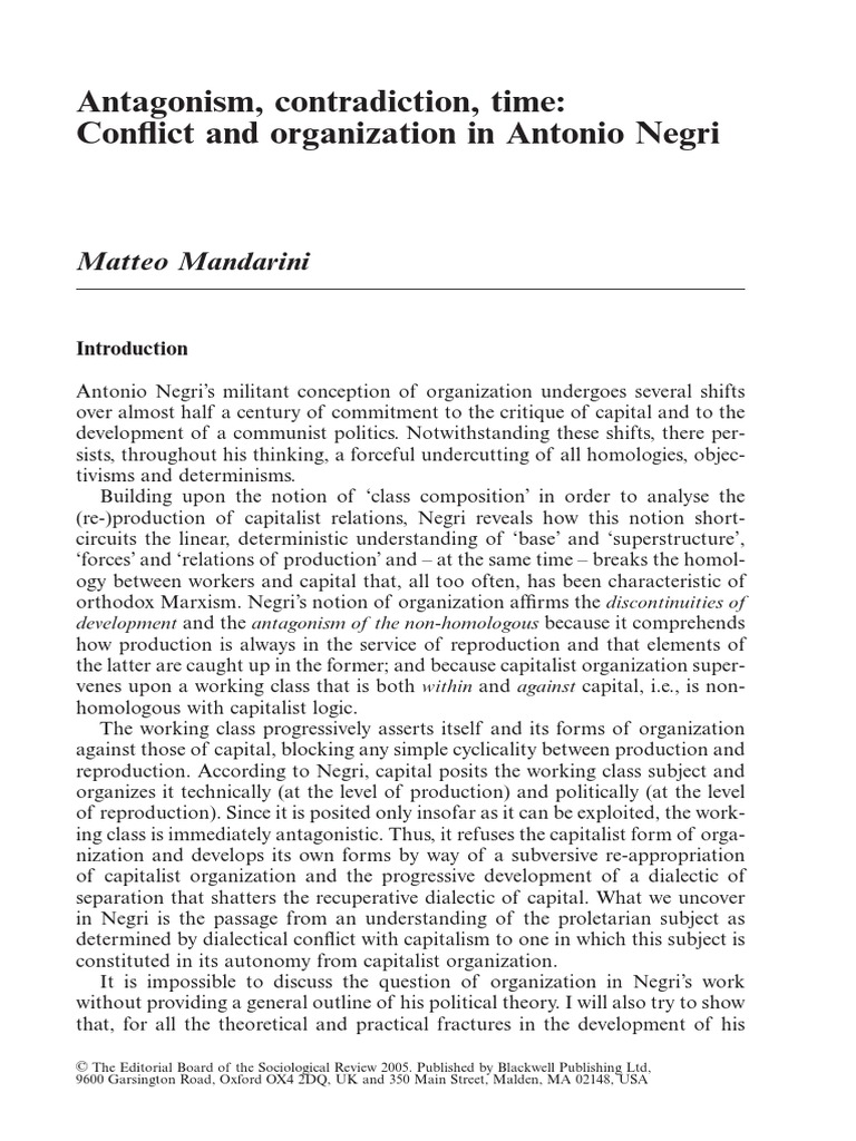 Antagonism, Contradiction, Time: Conflict and Organization in Antonio ...