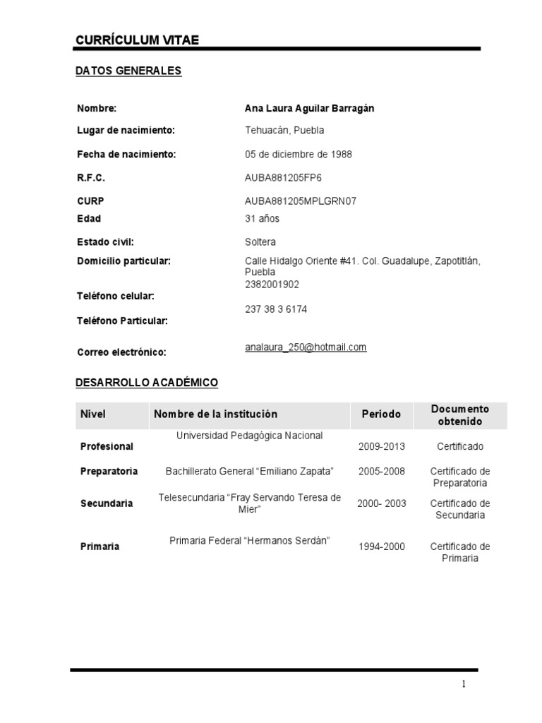 Currículum de Ana Laura Aguilar | PDF