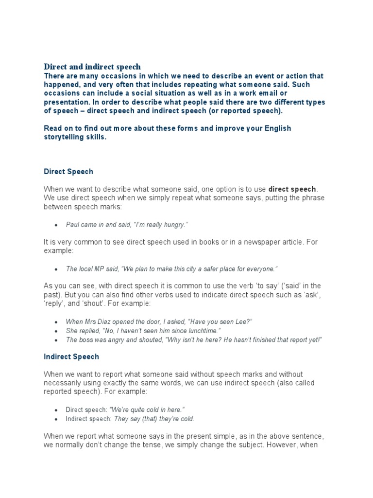 Explaining The Differences Between Direct And Indirect Speech Pdf