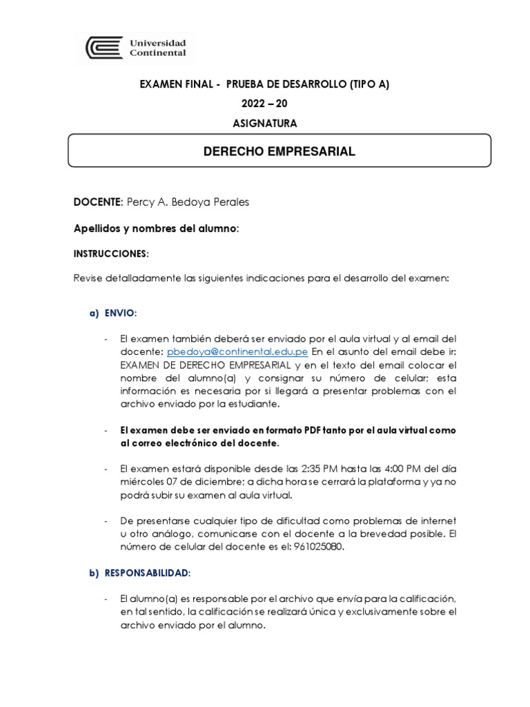Examen Final - Derecho Empresarial | PDF | Prueba (evaluación) | Arrendamiento