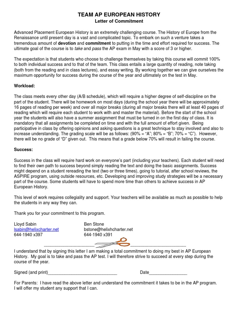 AP European History Commitment Letter | PDF | Advanced Placement | Homework