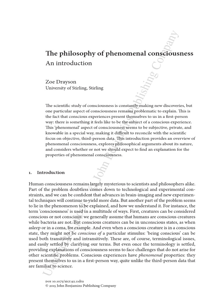 Drayson The Philosophy of Phenomenal Consciousness | PDF ...