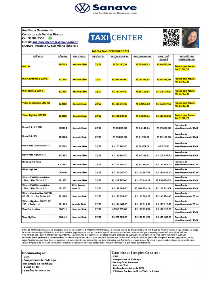 Tabela Taxi 12-2022. | Download grátis PDF | Veículo motorizado