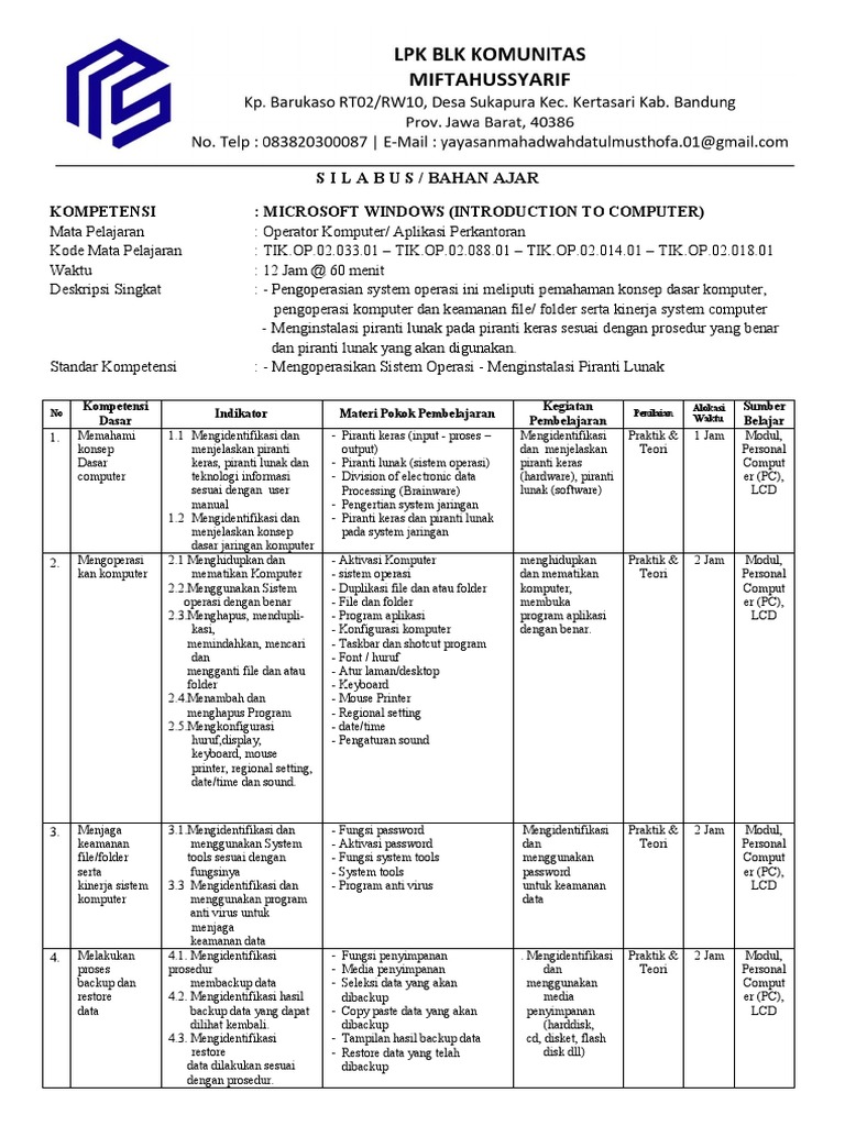 Syllabus Microsoft Windows dan Word | PDF