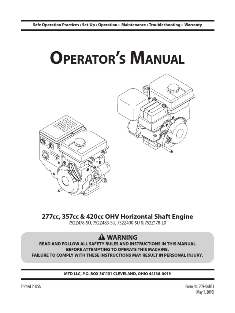 Perator S Anual: 277Cc, 357Cc & 420Cc Ohv Horizontal Shaft Engine | PDF ...