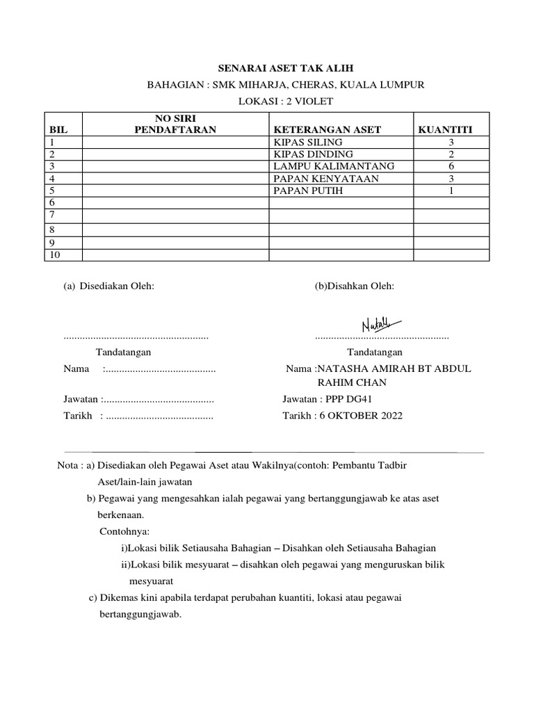 Senarai Aset Tak Alih (2 Violet) | PDF