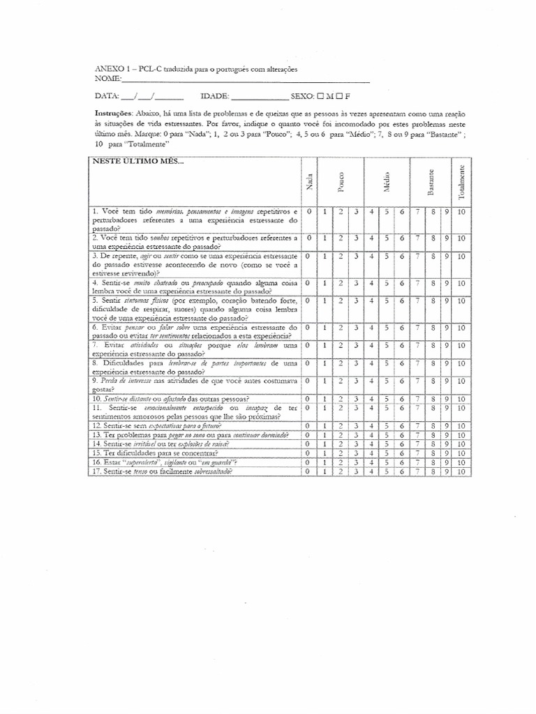 Escala PCL-C - Estresse | PDF