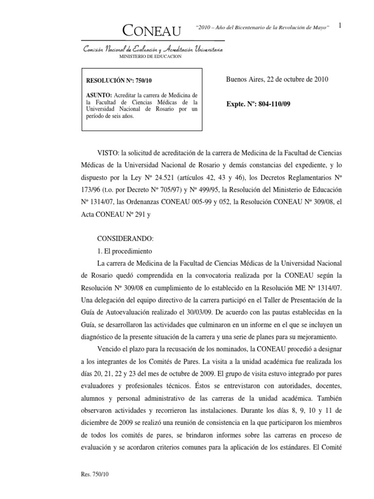 Informe de Evaluacion CONEAU UNR - Medicina | PDF | Maestros | Evaluación