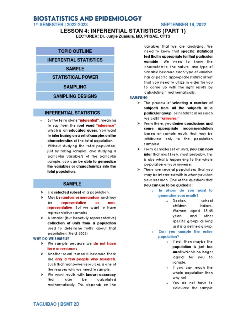 Biostat - Inferential Statistics 1 and 2 - Lec 4 | PDF | Sampling (Statistics) | Effect Size