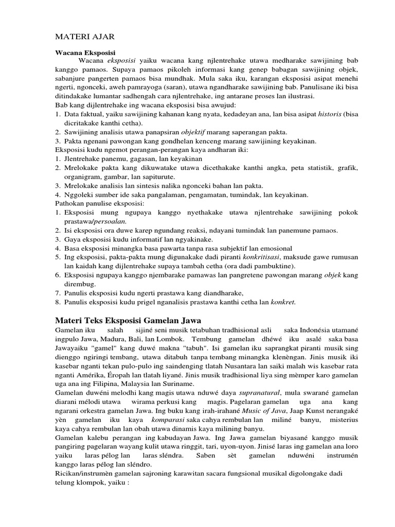 Materi Eksposisi Gamelan Davin, Ahmad Kelas XII MIPA 2 | PDF
