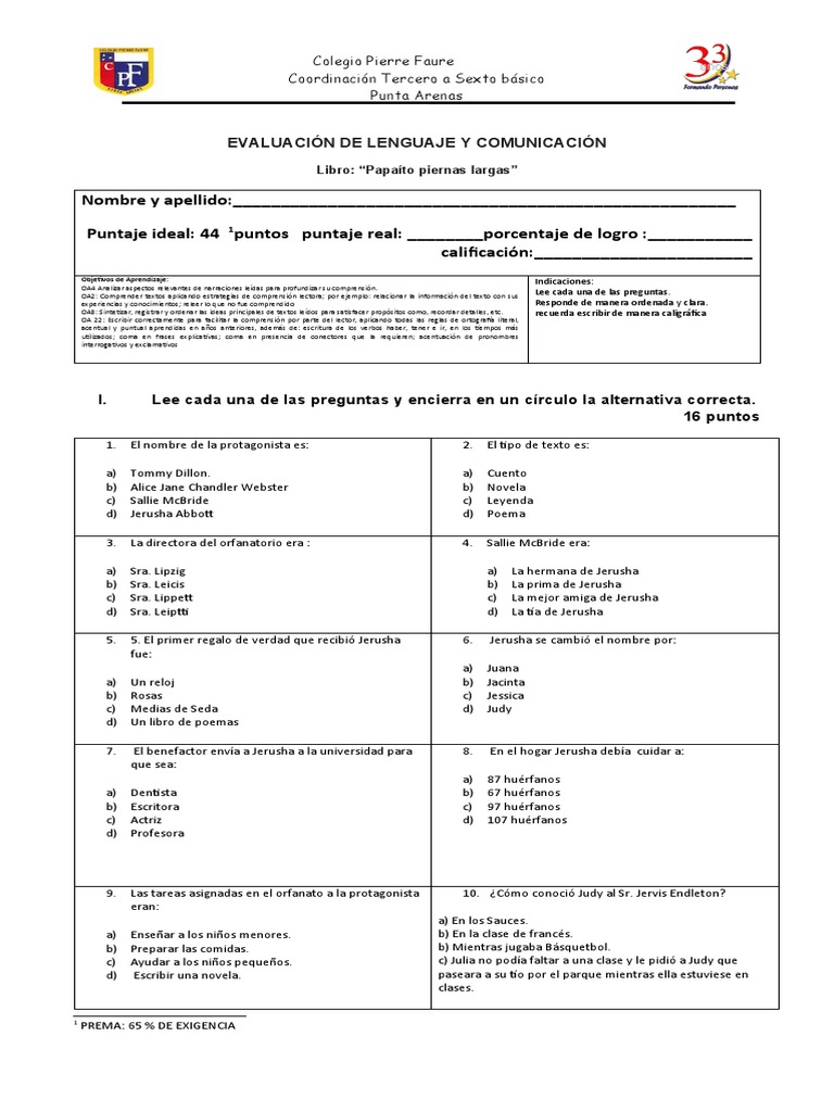 Prueba de "Papaíto piernas largas" | PDF