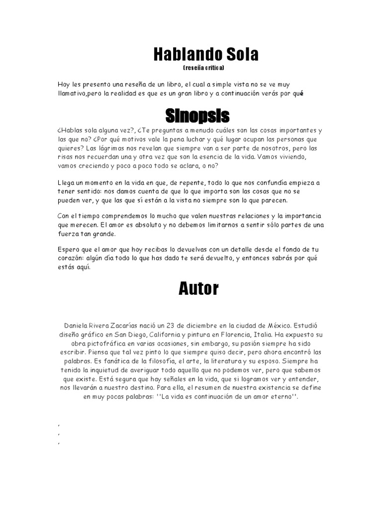 Hablando Sola Reseña | PDF | Amor | Libros