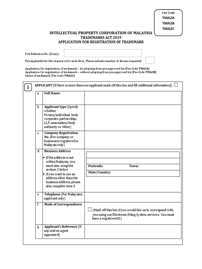TMA2 Application For Registration Fo Trademark | PDF | Trademark | Payments