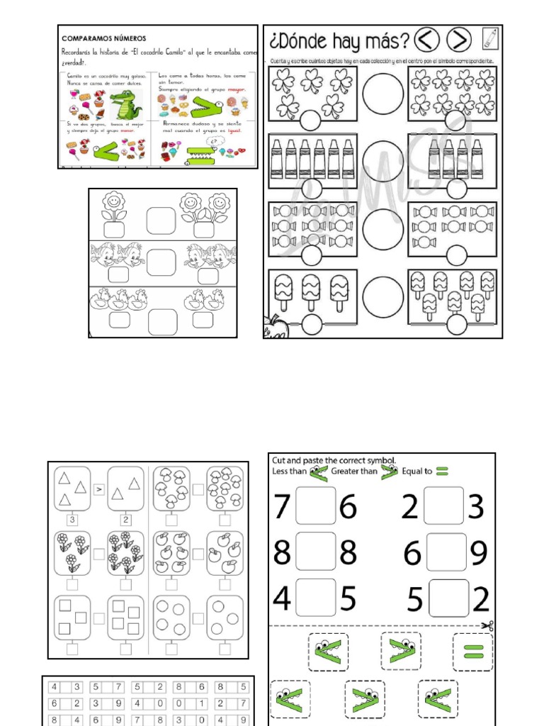 Fichas de Trabajo de Comparación de Números (Mayor Qué, Menor Qué) | PDF