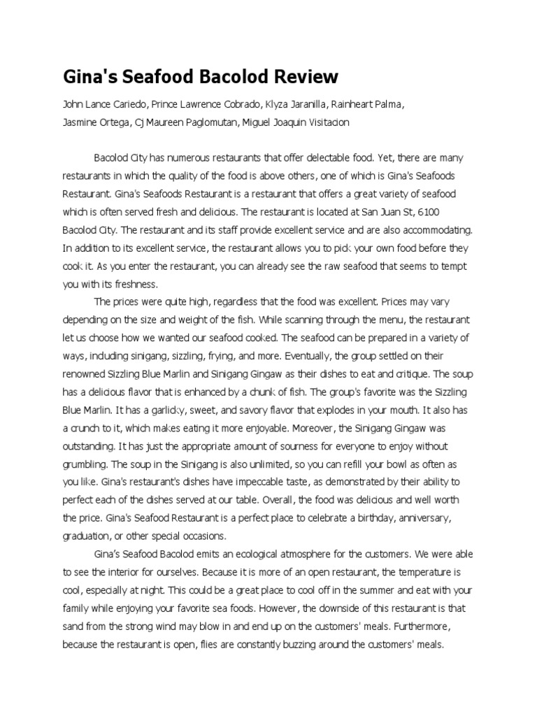 GROUP 4 - Critique Paper | PDF | Restaurants | Foods