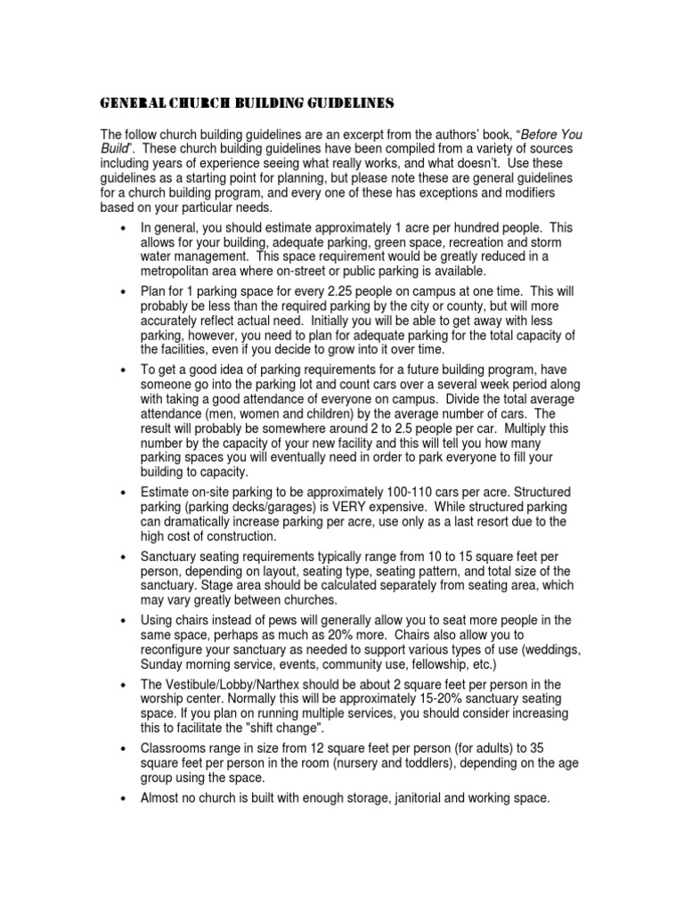 Church Building Guidelines Guide | PDF | Parking