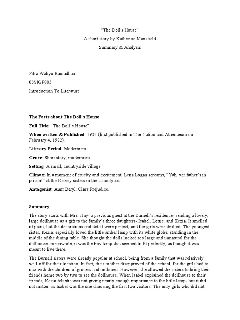 Analysis The Doll's House by Katherine Mansfield | PDF | Narration