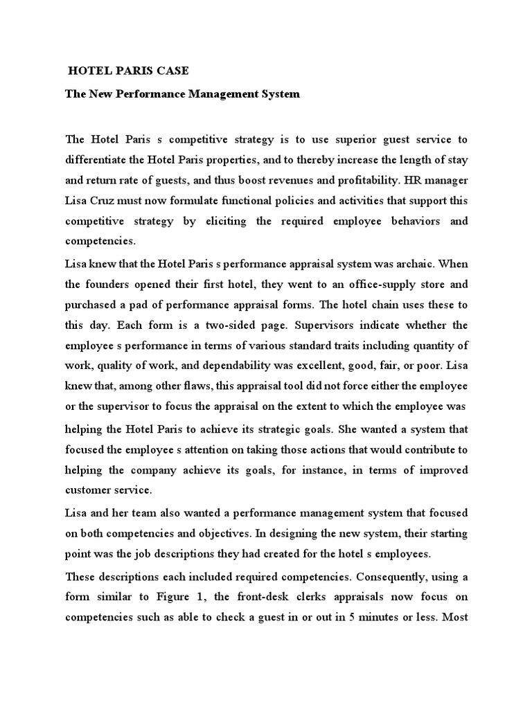 Case Unit 06 - Performance Management - Paris Hotel | PDF | Performance ...