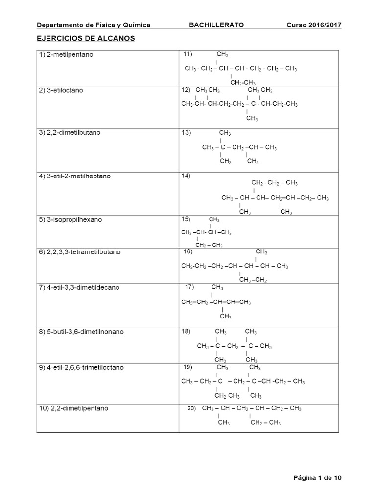 EJERCICIOS DE ALCANOS - PDF Descargar Libre | PDF