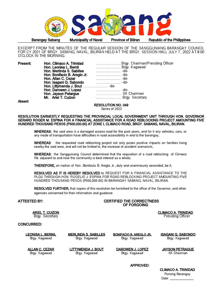 Resolution Requesting Road Reblocking | PDF | Transport
