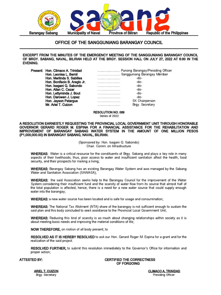 Resolution Requesting Water System 1M | PDF | Hydraulic Engineering ...