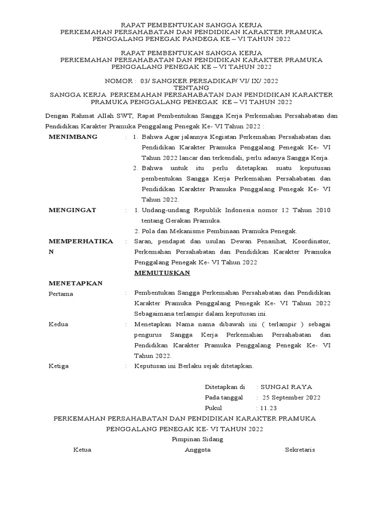 Pembentukan Sangga Kerja Pramuka 2022 | PDF