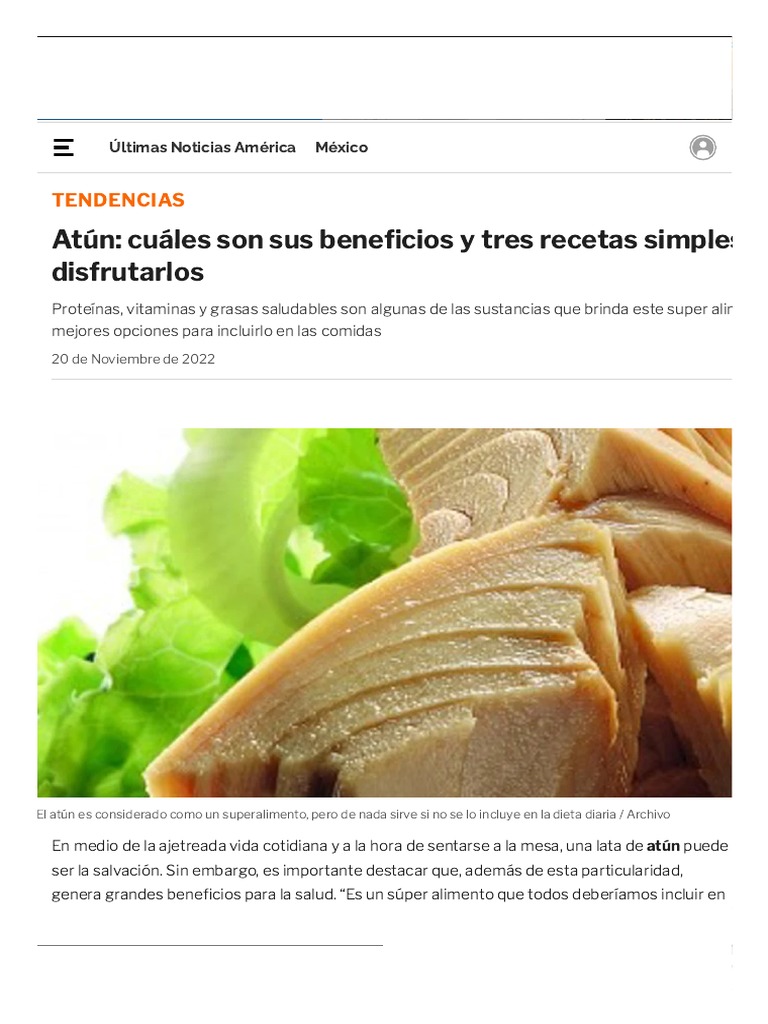 Atún - Cuáles Son Sus Beneficios y Tres Recetas Simples para Poder ...