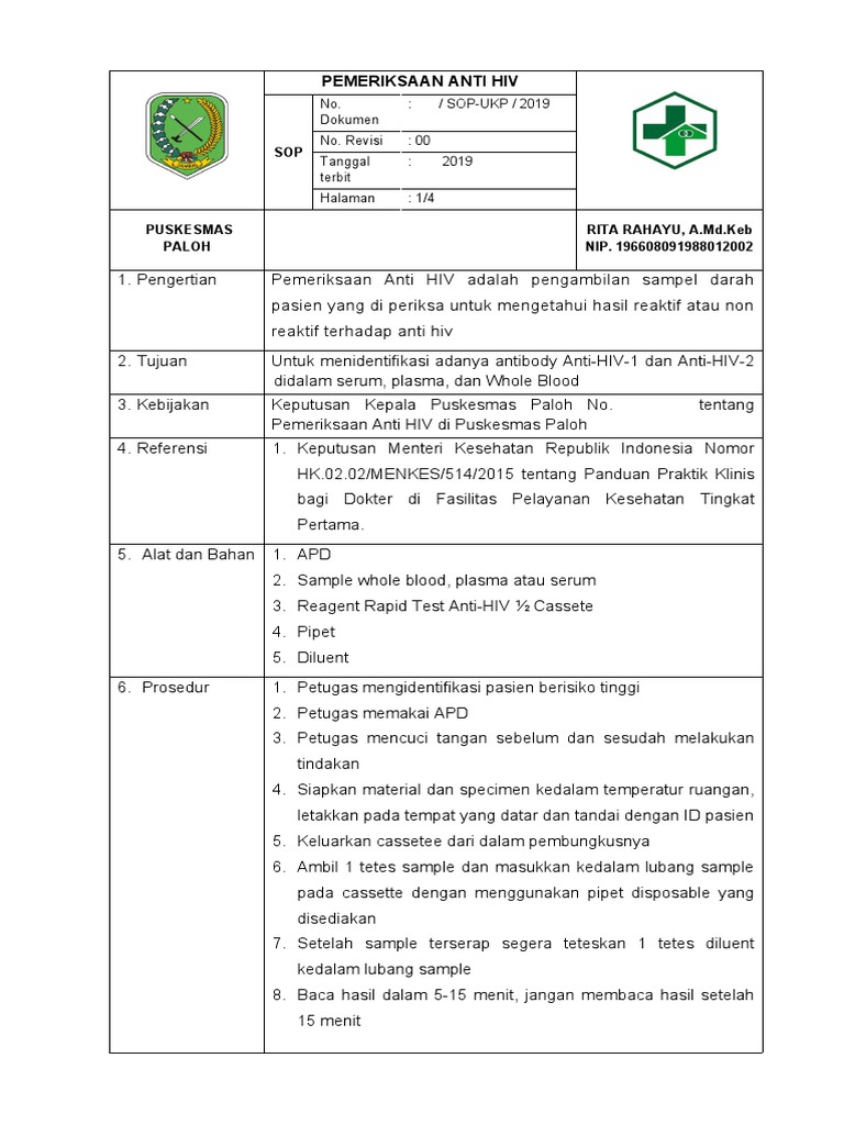 Sop Pemeriksaan Hiv | PDF