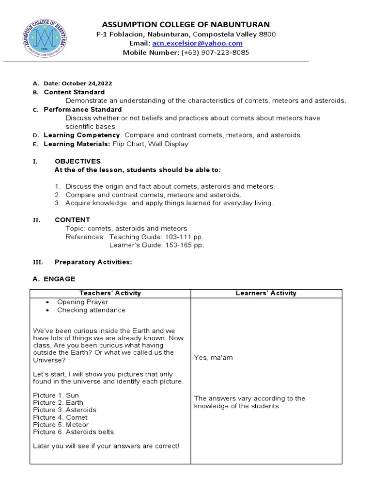 Comparing and Contrasting Comets, Meteors, and Asteroids: An Engaging ...