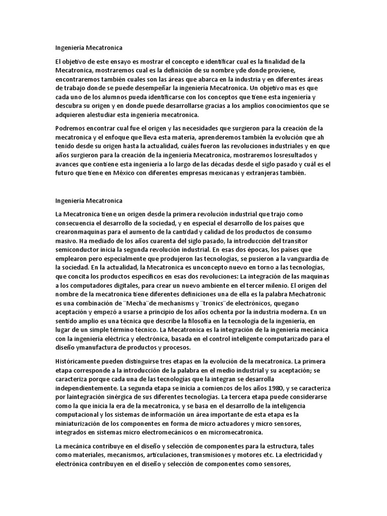 Ingeniería Mecatronica | PDF | Mecatrónica | Electrónica