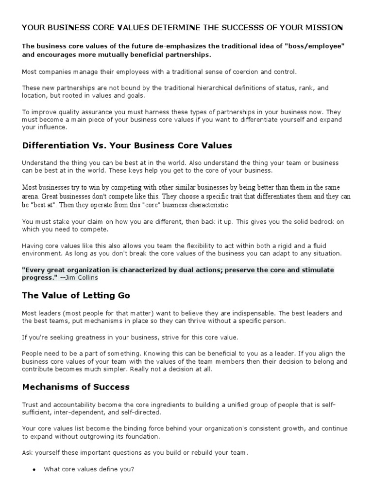 Business Core Values - Sam Learning Module | PDF | Communication ...