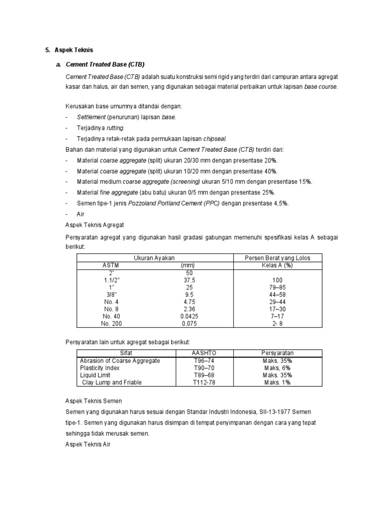 Spesifikasi Cement Treated Base (CTB) | PDF