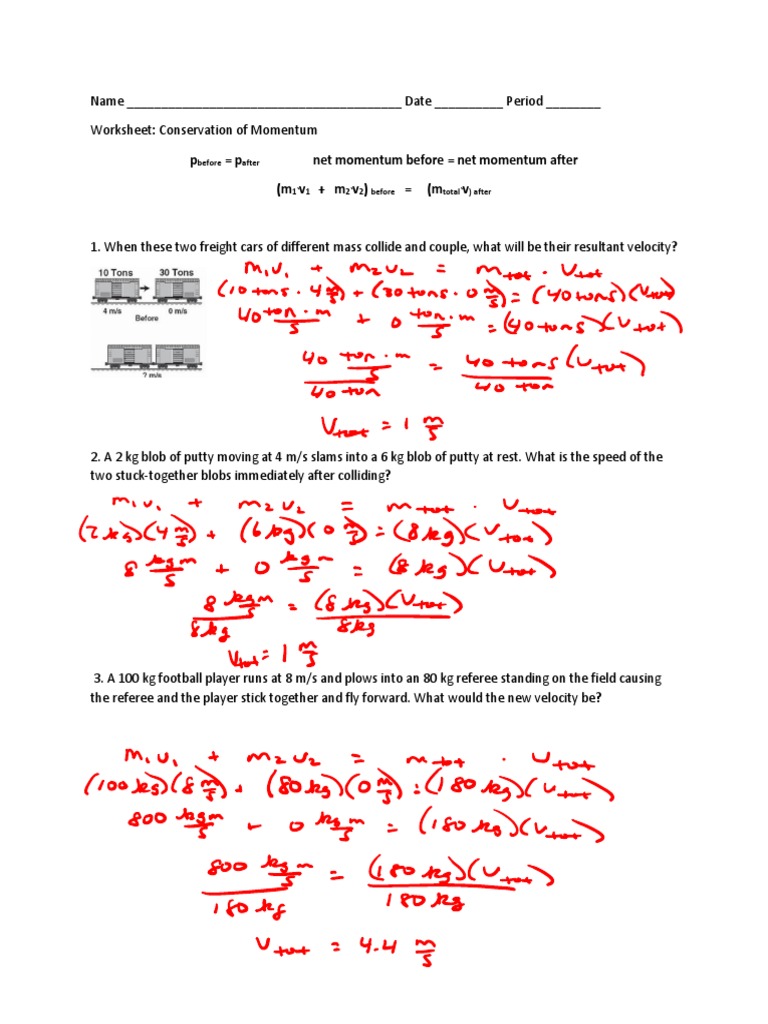Conservation of Momentum Worksheet | PDF | Science & Mathematics