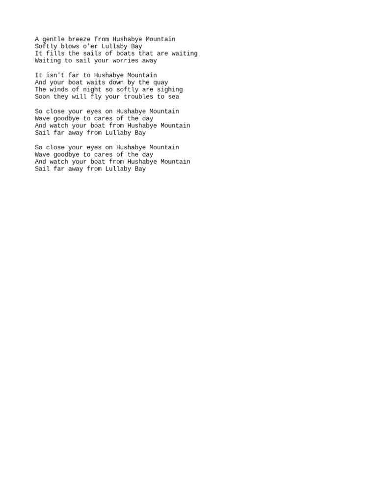 Hushabye Mountain Lullaby Lyrics | PDF