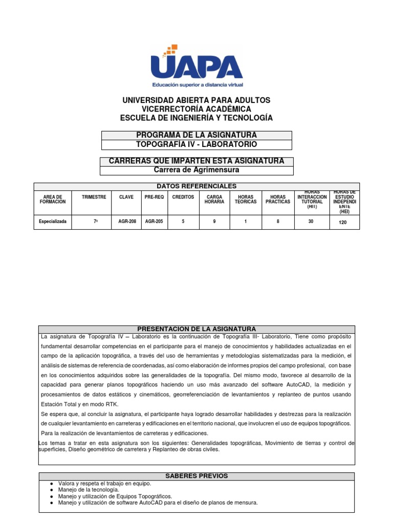 AGR-208 Topografia IV - Laboratorio | PDF | Topografía | Evaluación