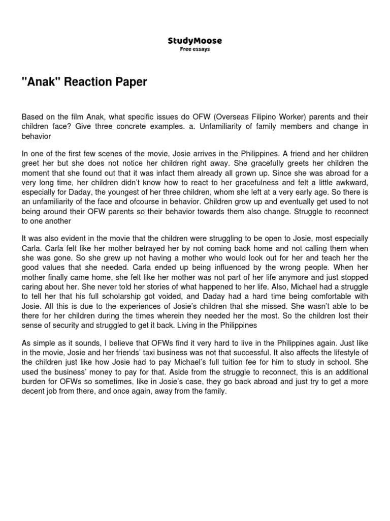 Anak Reaction Paper | PDF | Self-Improvement | Wellness