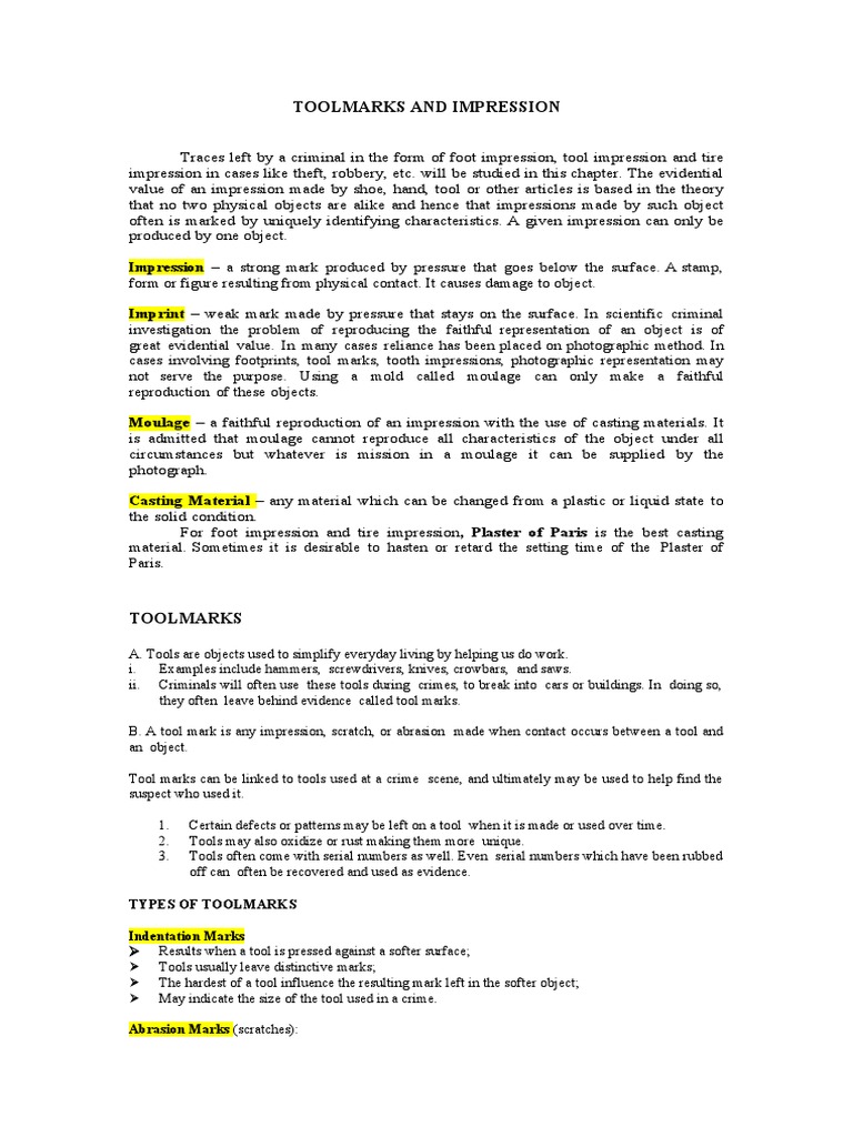 Toolmarks and Impression | PDF | Tooth | Crime Scene