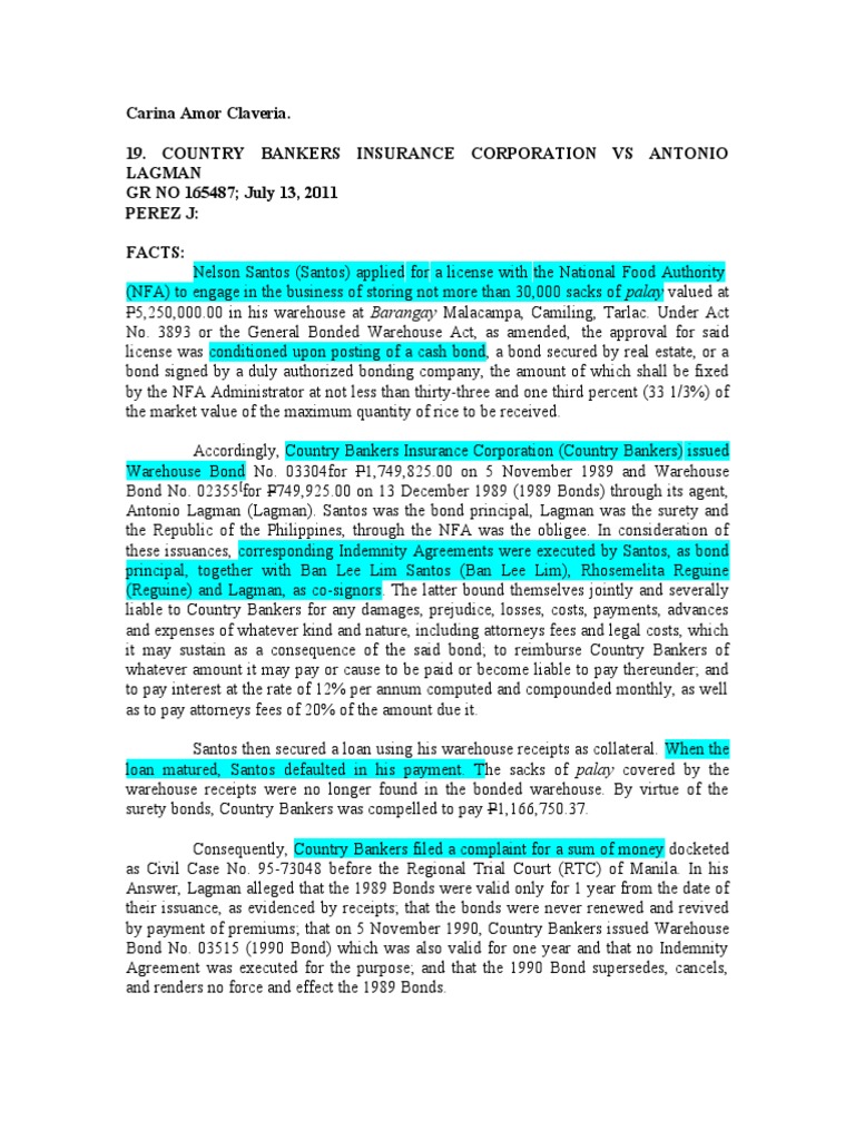 Country Bankers Insurance Corporation Vs Antonio Lagman | PDF | Surety ...