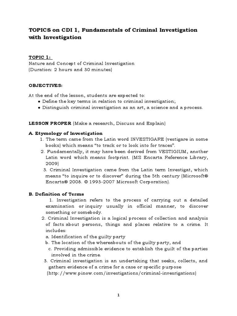 TOPICS On CDI 1 | PDF | Forensic Science | Interrogation