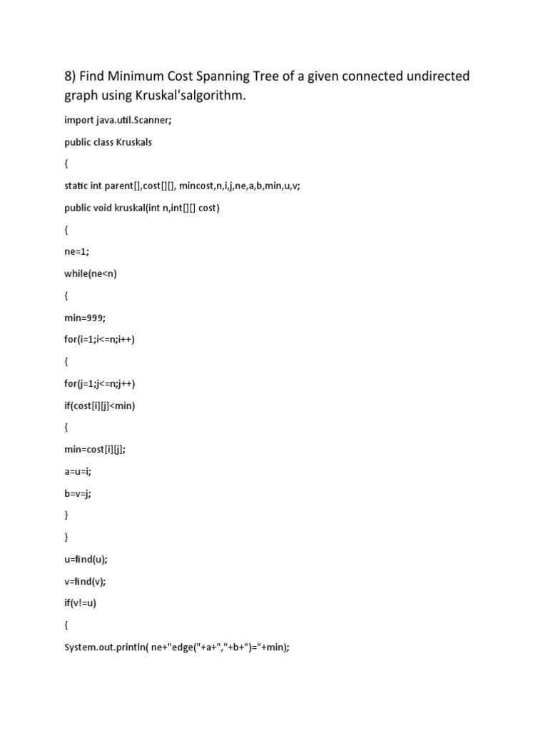 Find Minimum Cost Spanning Tree of A Given Connected Undirected Graph ...