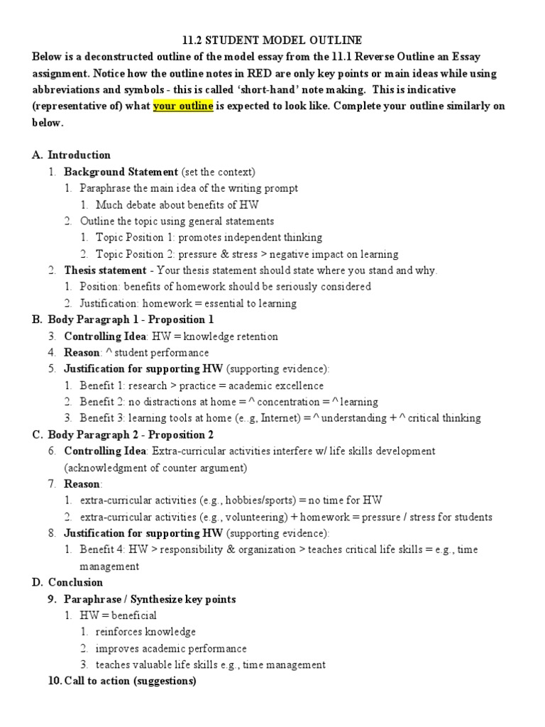 11.2 Cat2 Opinion Essay Outline-1 | PDF | Essays | Homework