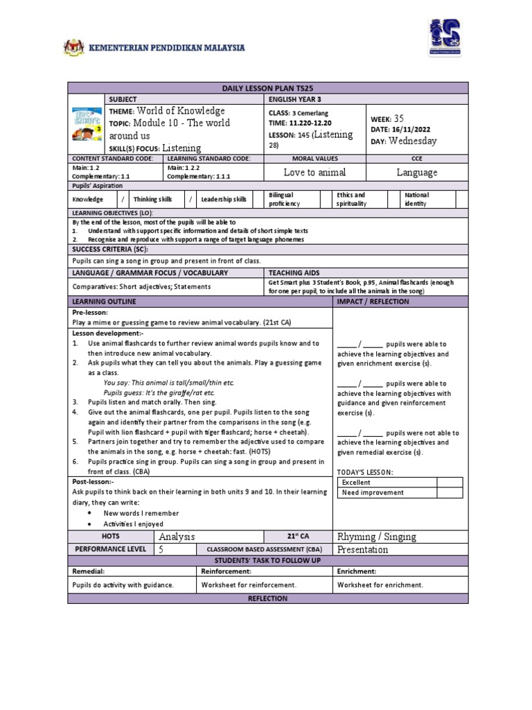 BI Y3 LP TS25 MODULE 10 (LP145-160) T | PDF | Lesson Plan | Learning